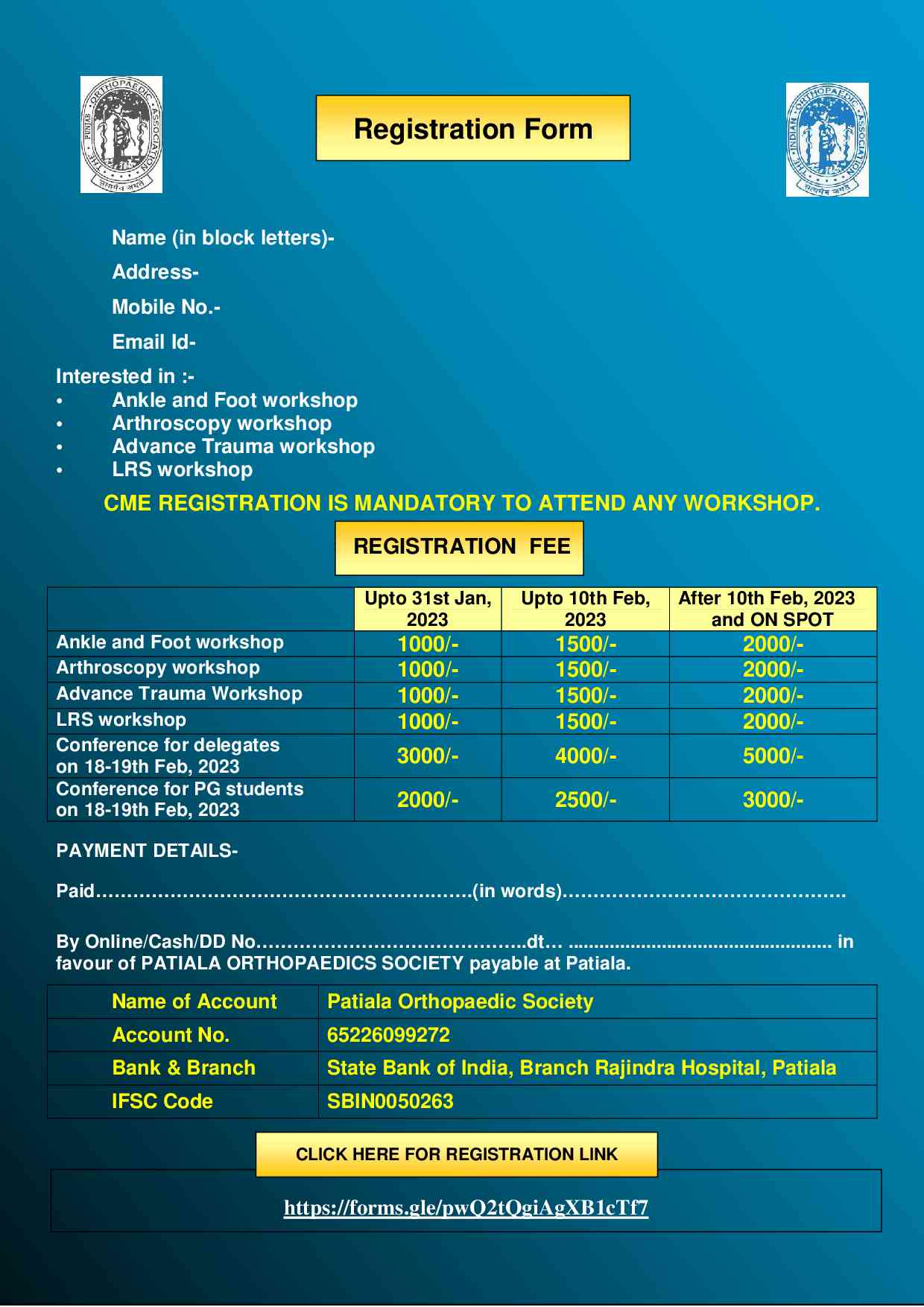 Ongoing and Upcoming Acedemics Detail- Indian Orthopaedic Association